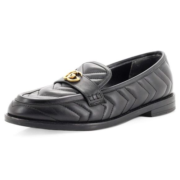 Gucci | Shoes | Gucci Womens Gg Marmont Loafers Matelasse Leather Black ...